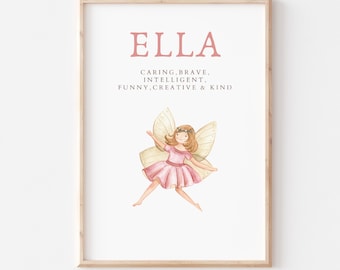 Ella, Name Art Poster, Name Meaning, Girl Gift, Pink Nursery Decor ...