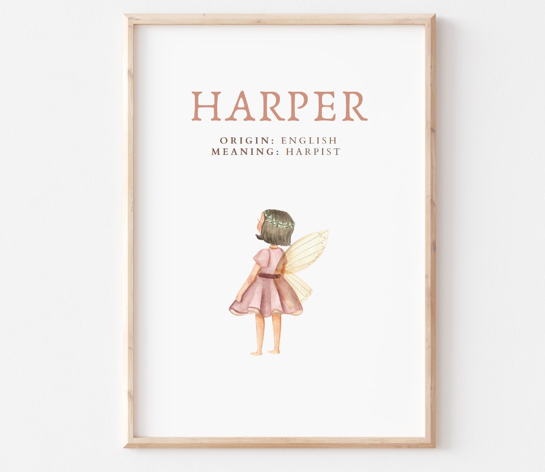 Harper, Name Art Poster, Name Meaning, Girl Gift, Pink Nursery Decor ...