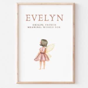 Evelyn, Name Art Poster, Name Meaning, Girl Gift, Pink Nursery Decor ...