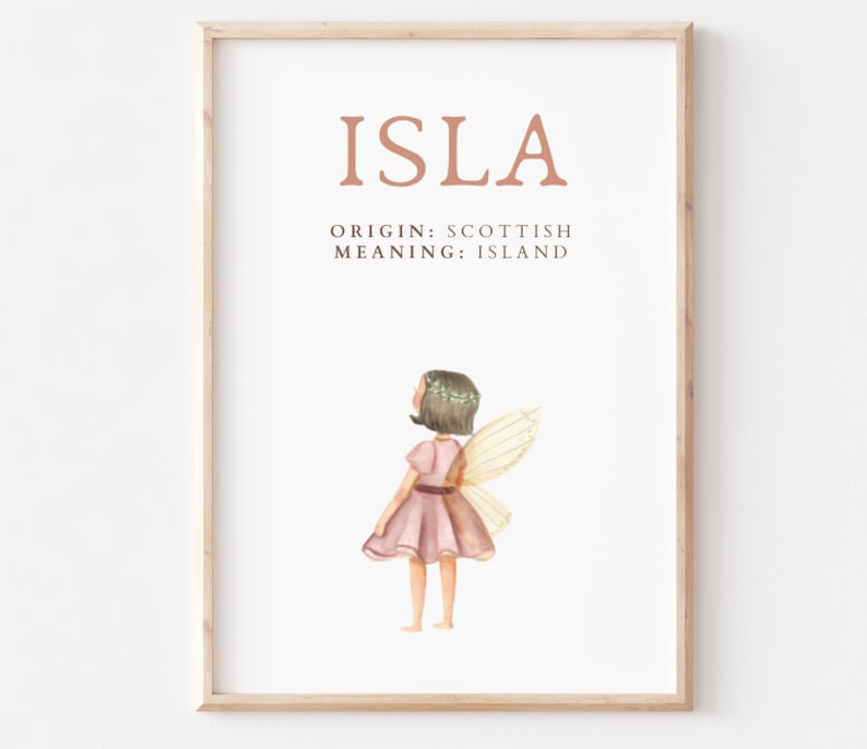 Isla, Name Art Poster, Name Meaning, Girl Gift, Pink Nursery Decor ...