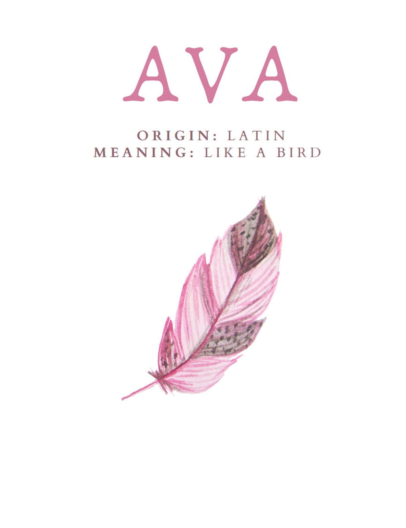 Ava, Name Art Poster, Name Meaning, Girl Gift, Pink Nursery Decor ...