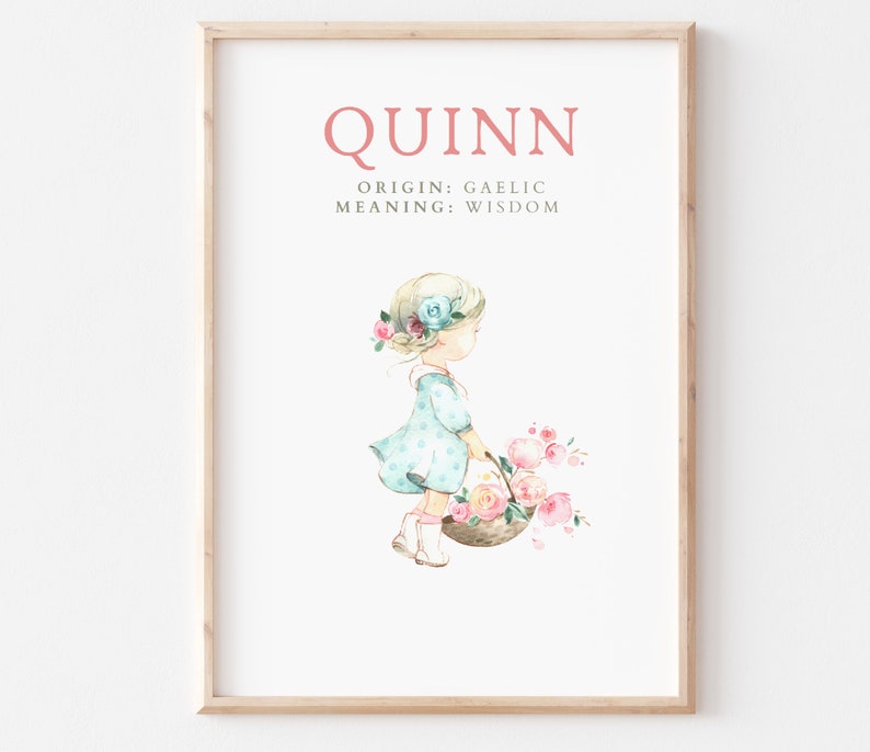 Quinn, Name Art Poster, Name Meaning, Girl Gift, Pink Nursery Decor ...