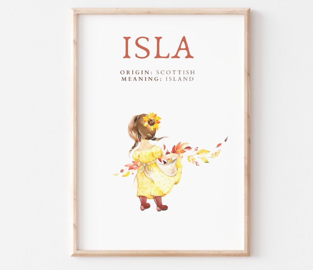 Isla, Name Art Poster, Name Meaning, Girl Gift, Pink Nursery Decor ...