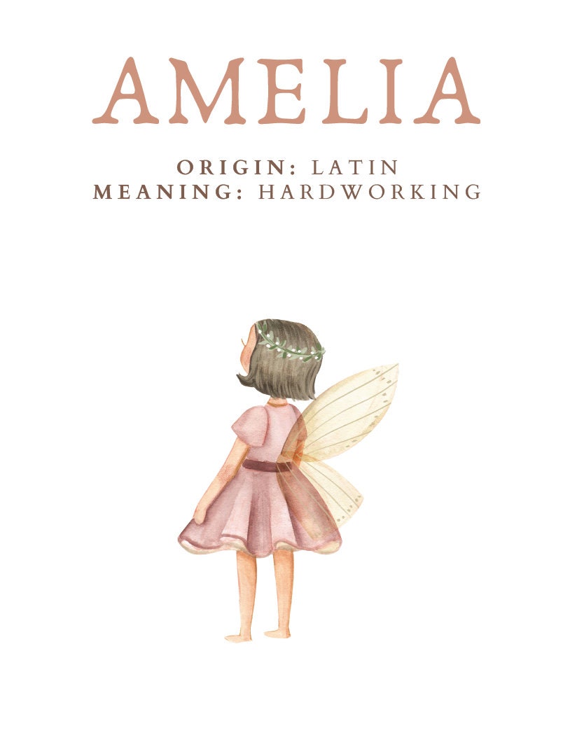 Amelia, Name Art Poster, Name Meaning, Girl Gift, Pink Nursery Decor ...