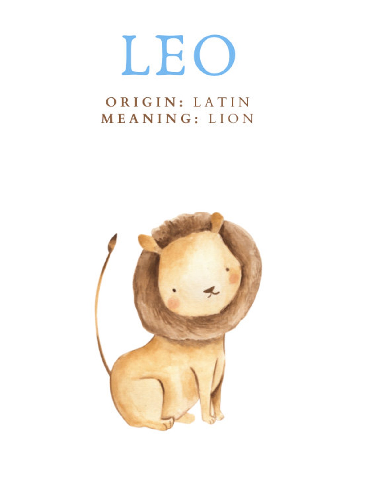Leo, Name Art Poster, Name Meaning, Boy Gift, Blue Nursery Decor ...