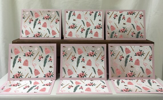 9 Pink Pen Notecards Pink Notecard Set Feminine Notecards | Etsy