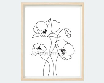 Poppy Line Art | Etsy