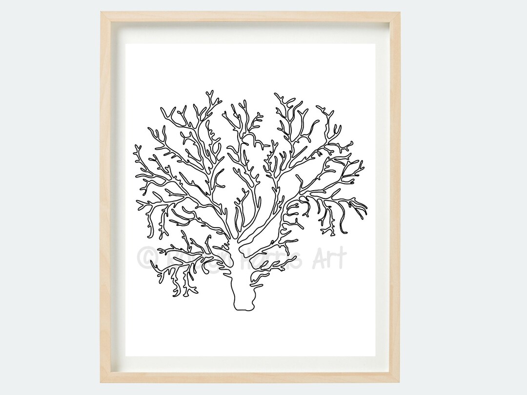 Coral Line Art, Coral Instant Download, Coral Digital Print, Beach Art ...