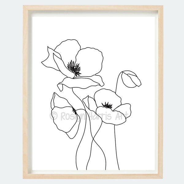 Poppy Line Art - Etsy