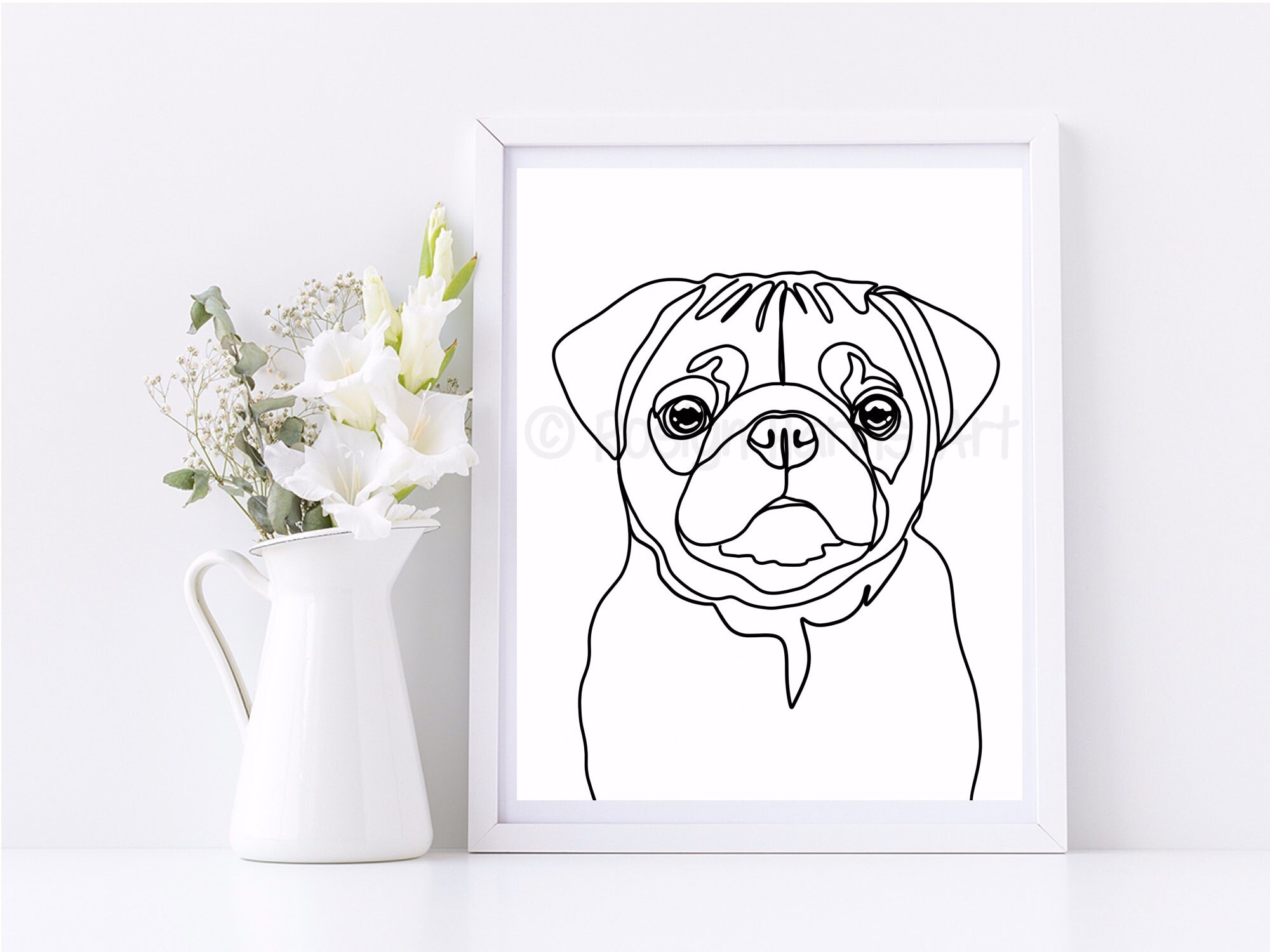 Pug One Line Wall Art Instant Downloadpug Digital Printable - Etsy UK