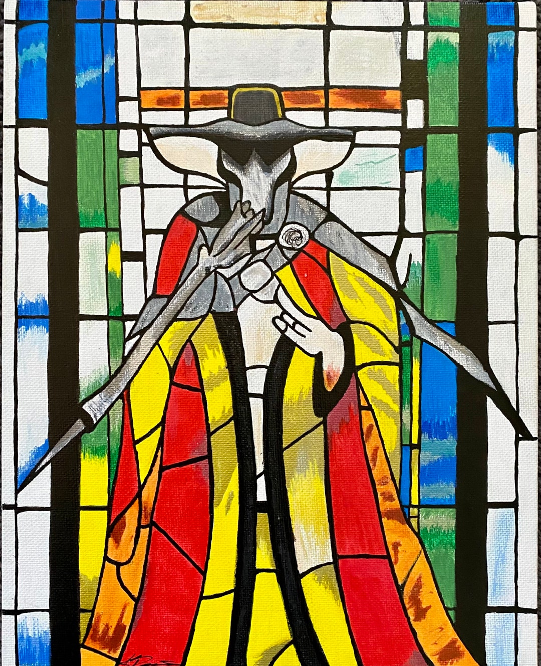 Stained Glass Plague Doctor” Acrylics On 8x10” Canvas Board Etsy
