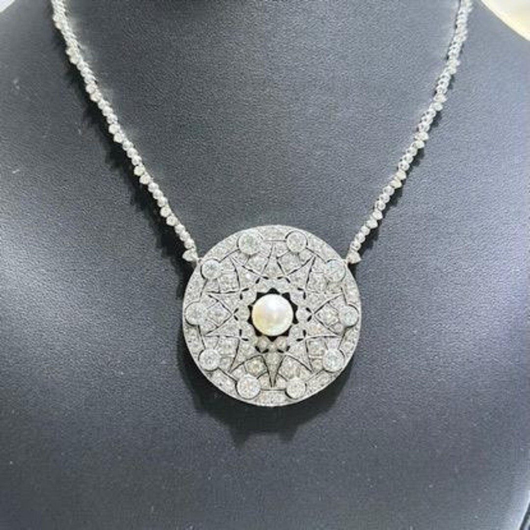 LIV 14k White Gold & Diamonds Vintage Large Disk Pearl Shield - Etsy
