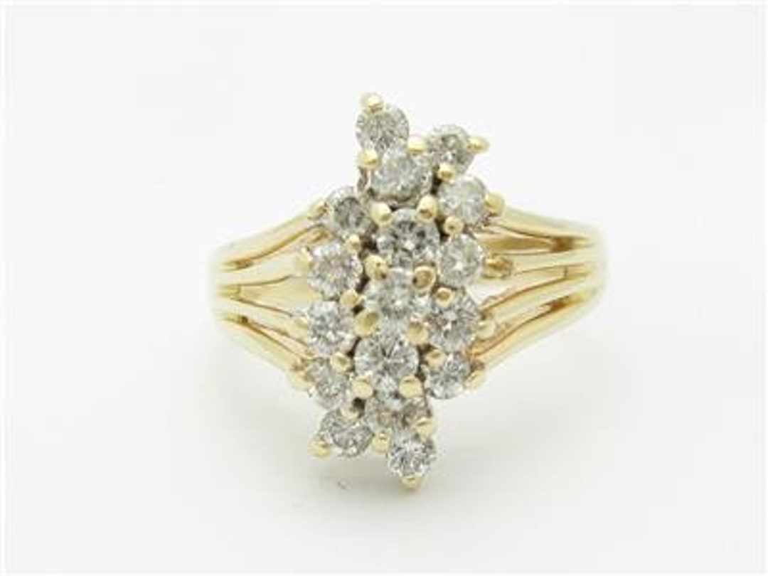 LIV 14k Yellow Gold & Genuine Diamonds Swirl Design Cluster Band Ring ...