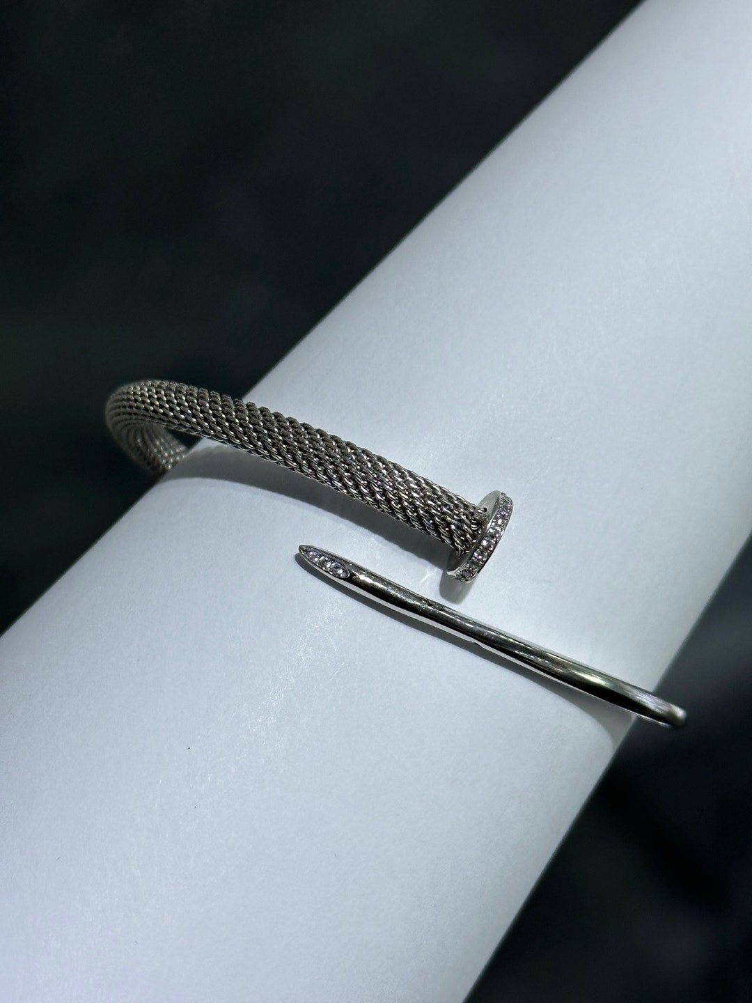 LIV Platinum Sterling Diamond Cut Mesh Cage Design Pave Set Hand Made ...