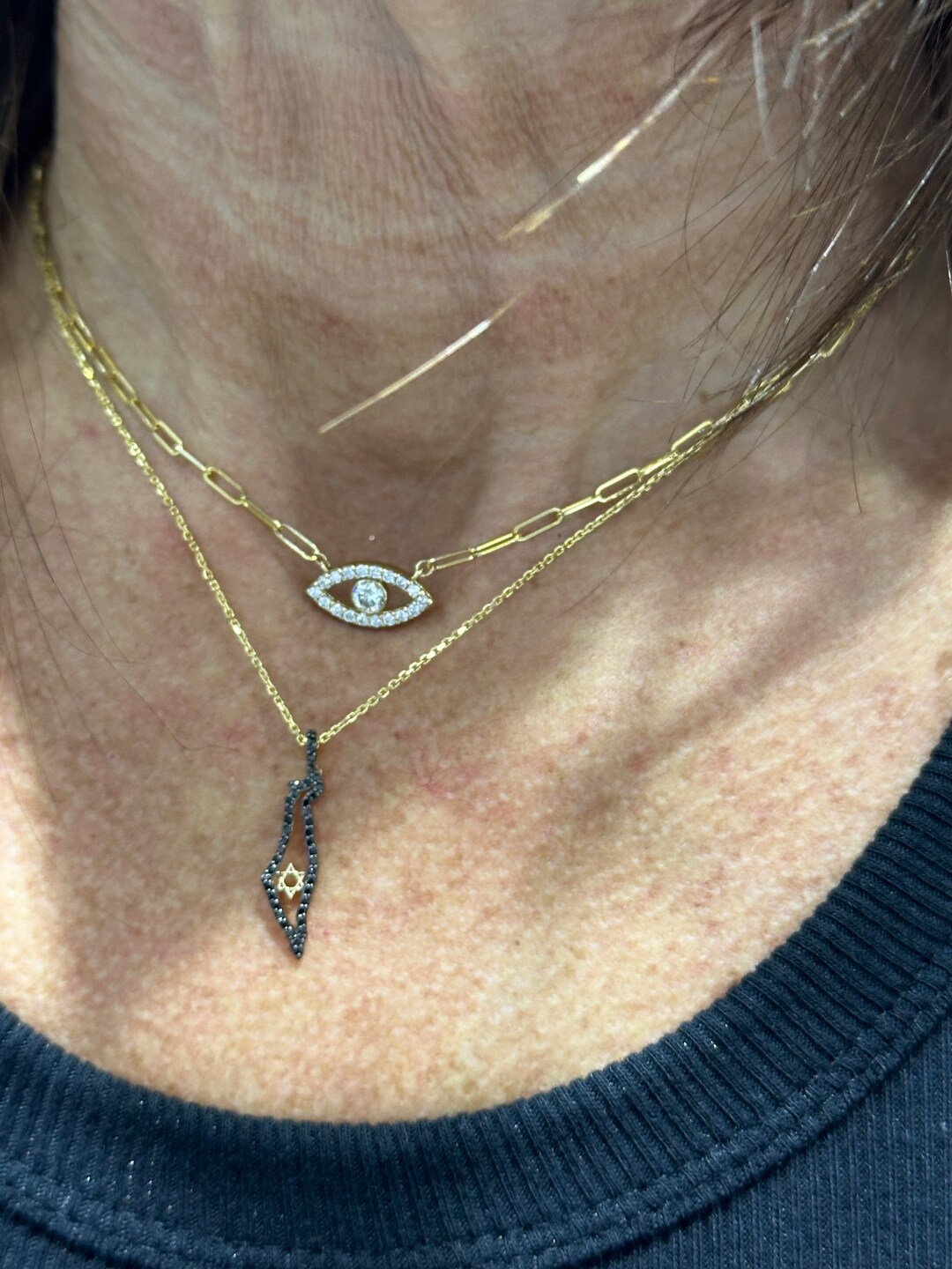 LIV 14k Yellow Gold & Natural Black Diamonds Israel and Star of David ...