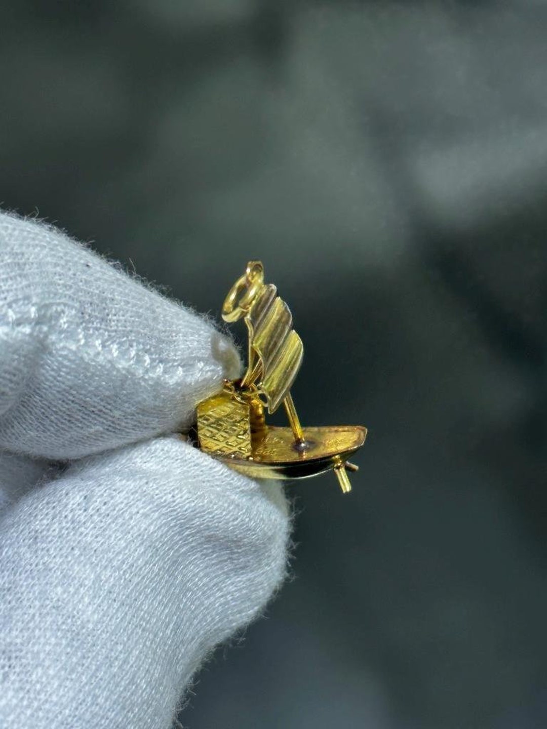 LIV 18k Yellow Gold Vintage Sail Boat 3D Hand Made Charm Pendant 1.4 ...