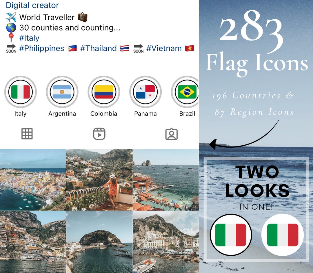 Country & Region Flag Icons: Instagram Story Highlight Covers (digital ...