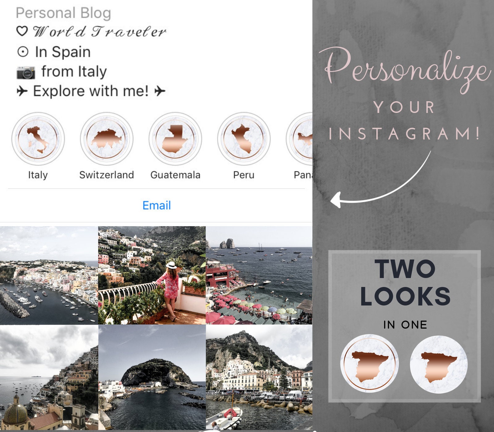 196 Country Outline Maps - Instagram Story Icons - White Marble & Rose ...