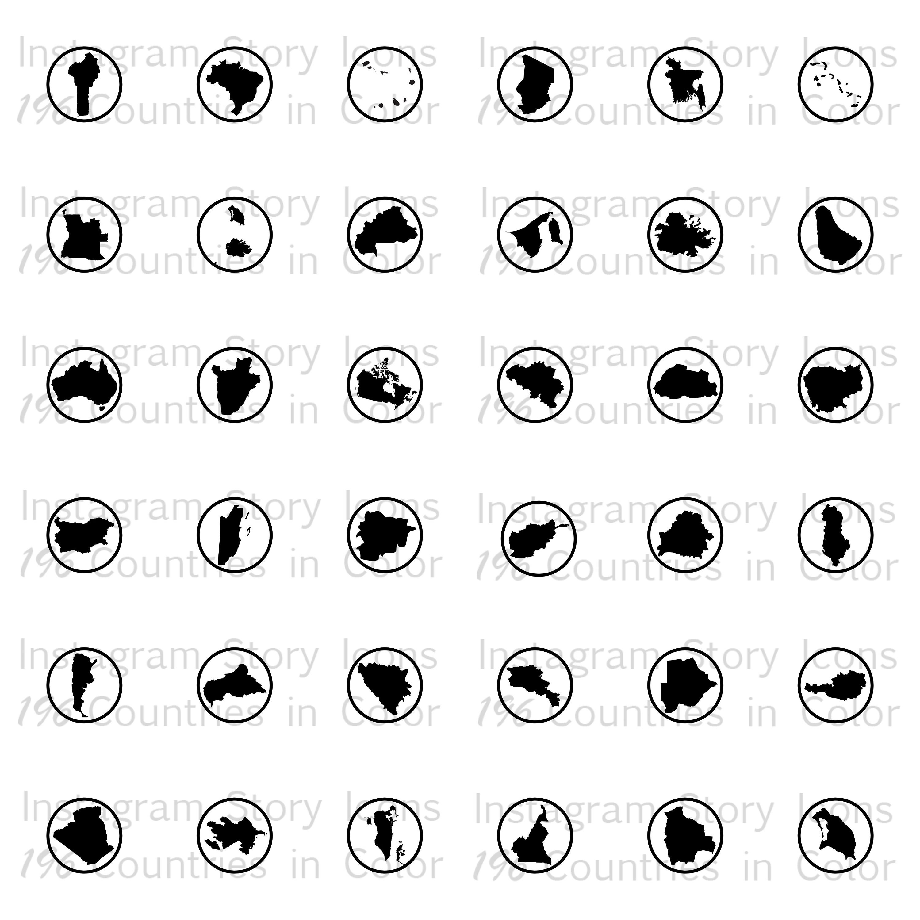 196 Country Outline Maps Instagram Story Icons Solid Black - Etsy