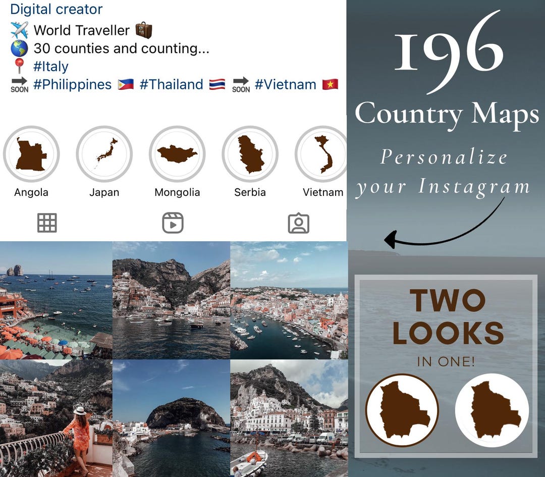 196 Country Outline Maps - Instagram Story Icons - Brown Minimalist ...