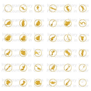 196 Country Outline Maps - Instagram Story Icons - Gold Foil ...