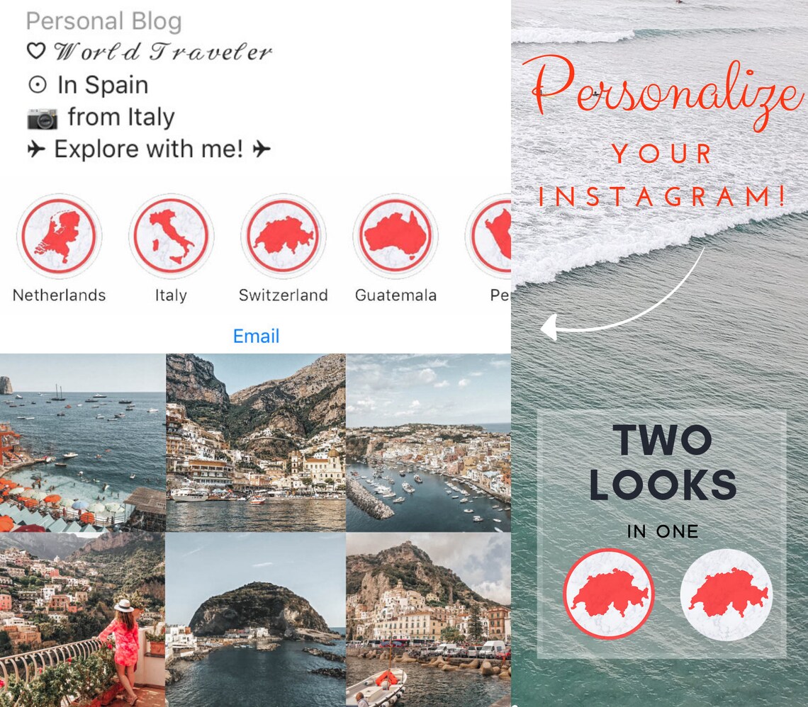 196 Country Outline Maps Instagram Story Icons Red on - Etsy