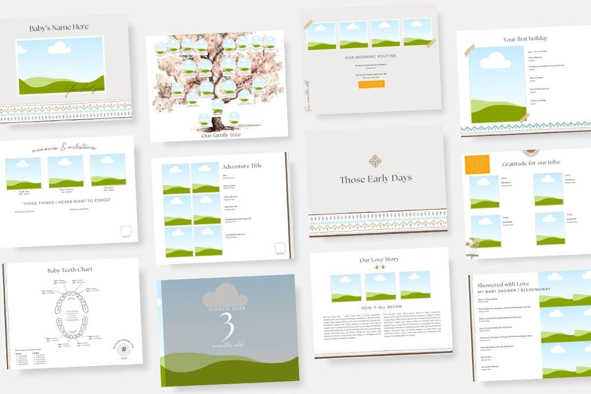 Bump to Baby Memory Book Template | Boho | 100+ Pages | Fully ...