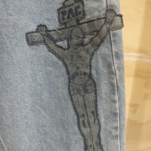 Customized Denim Jeans 2pac Tribute Patchwork 1 of 1 Light Blue 285 ...