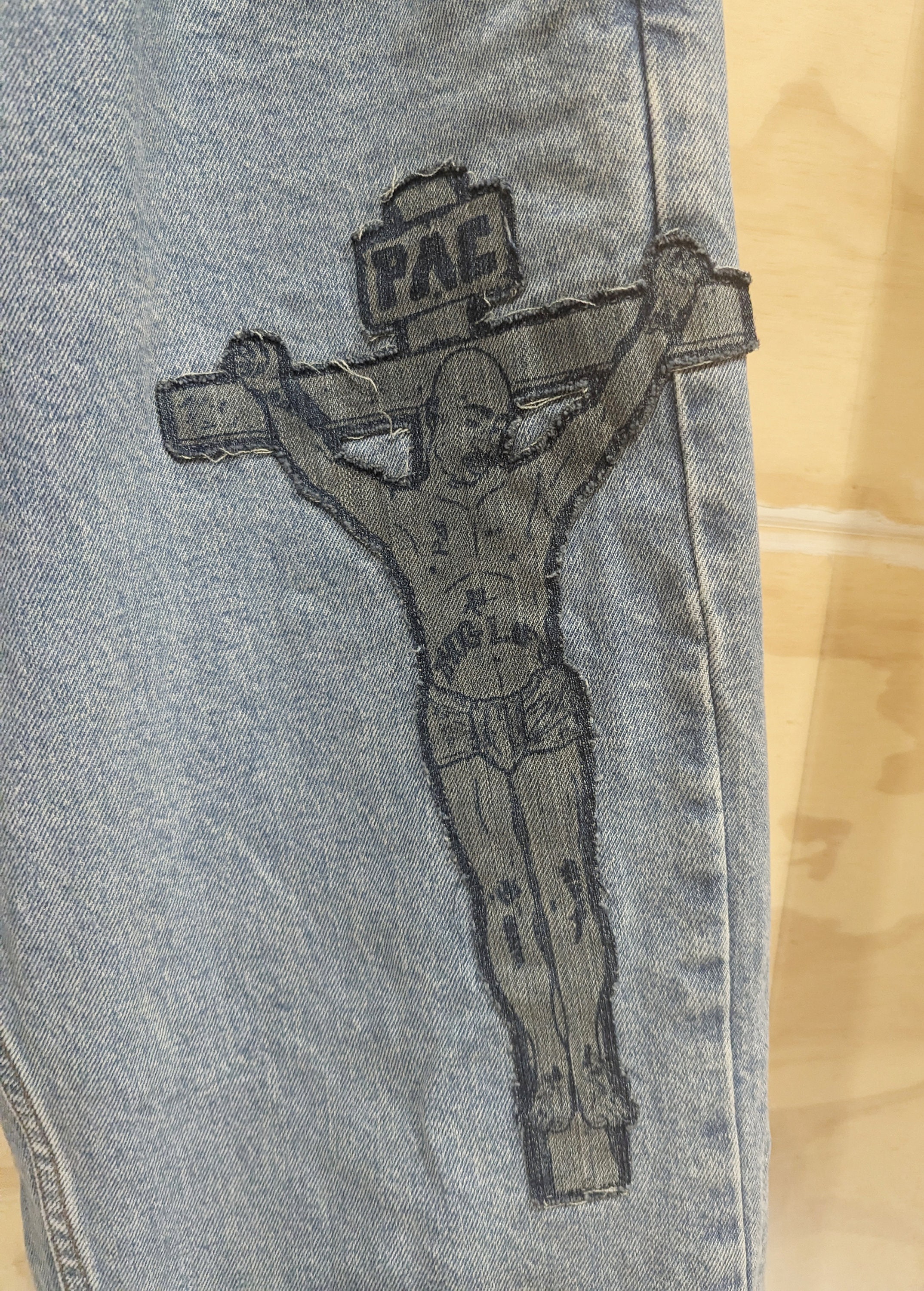 Customized Denim Jeans 2pac Tribute Patchwork 1 of 1 Light Blue 285 ...