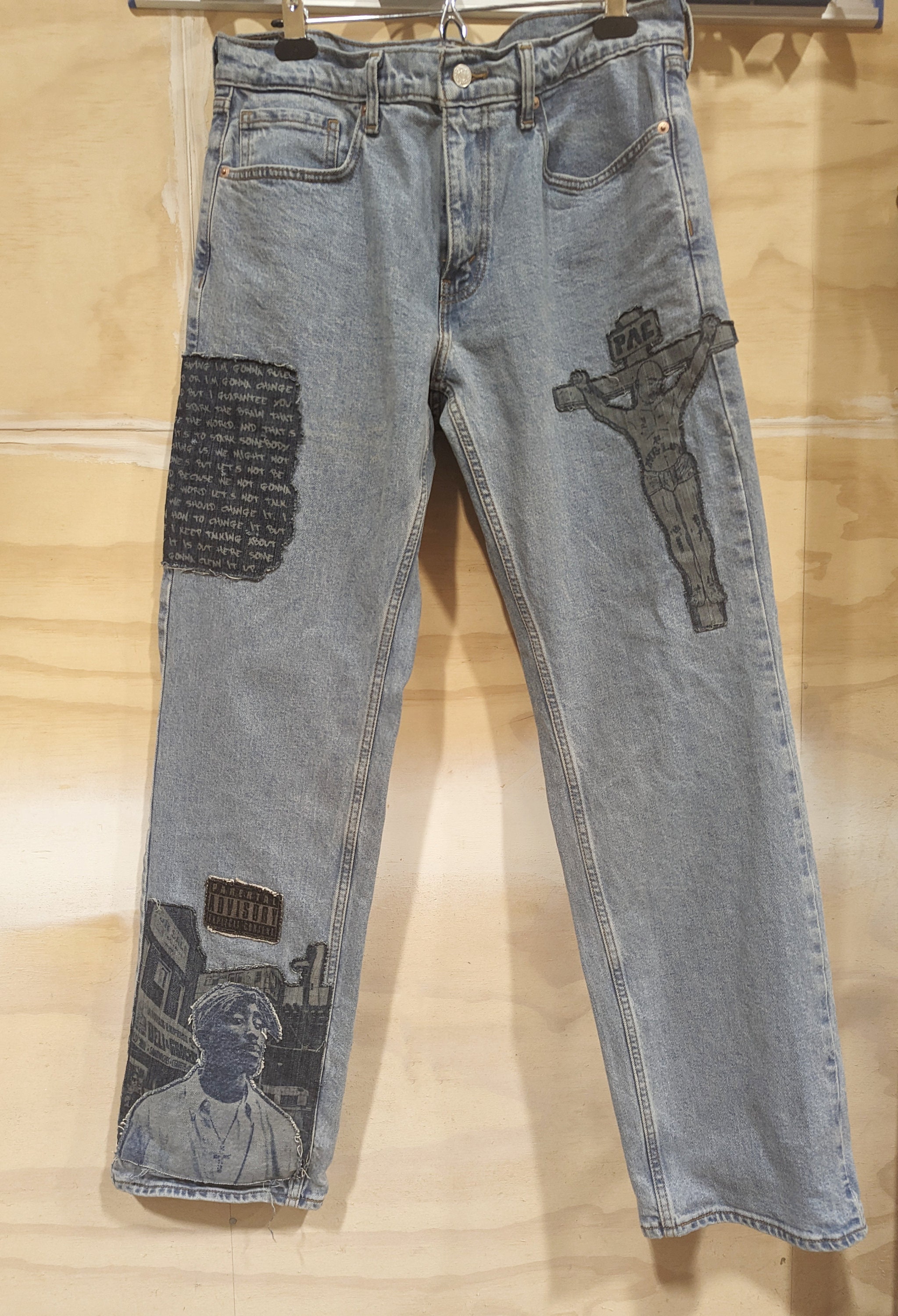 Customized Denim Jeans 2pac Tribute Patchwork 1 of 1 Light Blue 285 ...