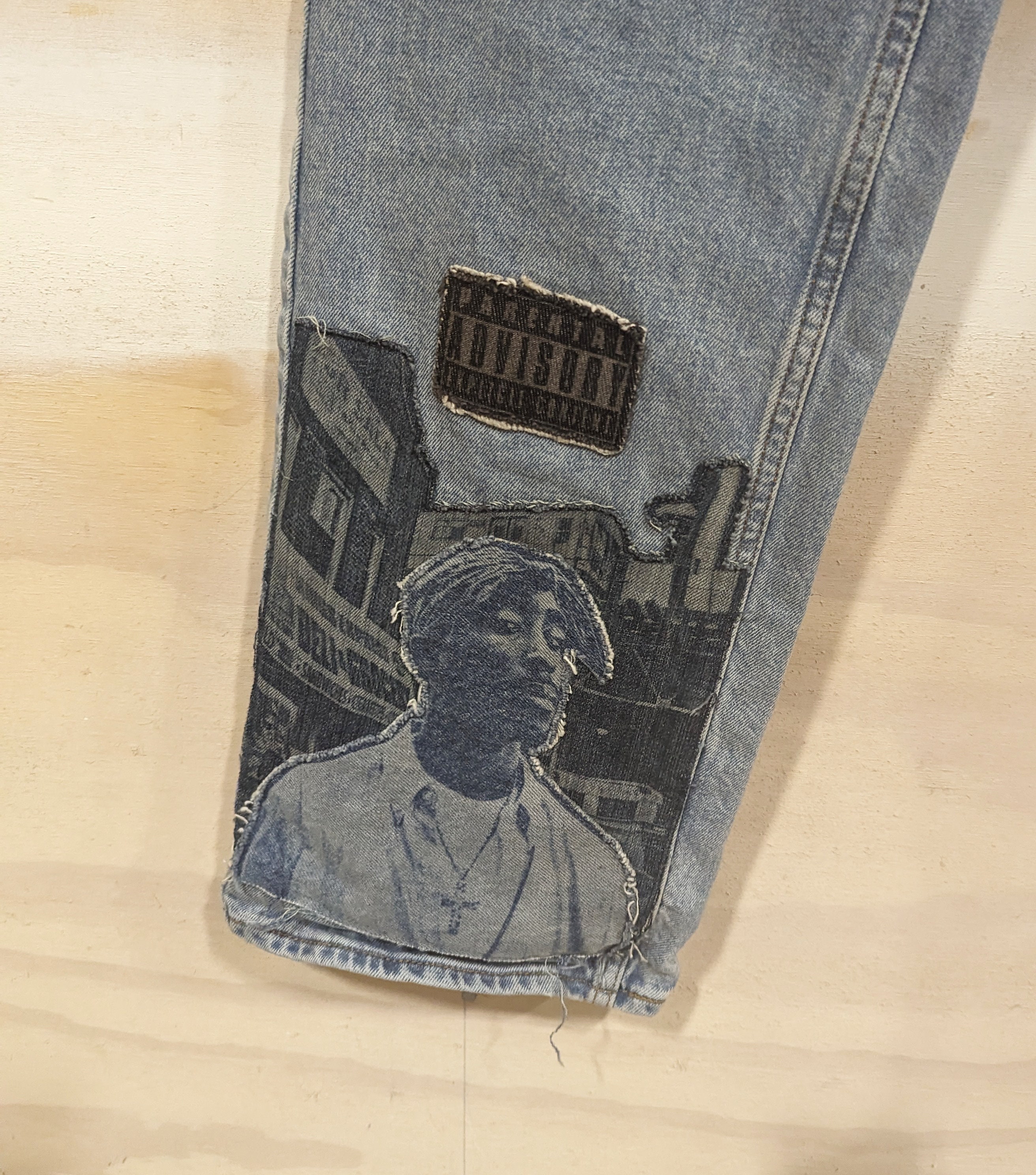 Customized Denim Jeans 2pac Tribute Patchwork 1 of 1 Light Blue 285 ...