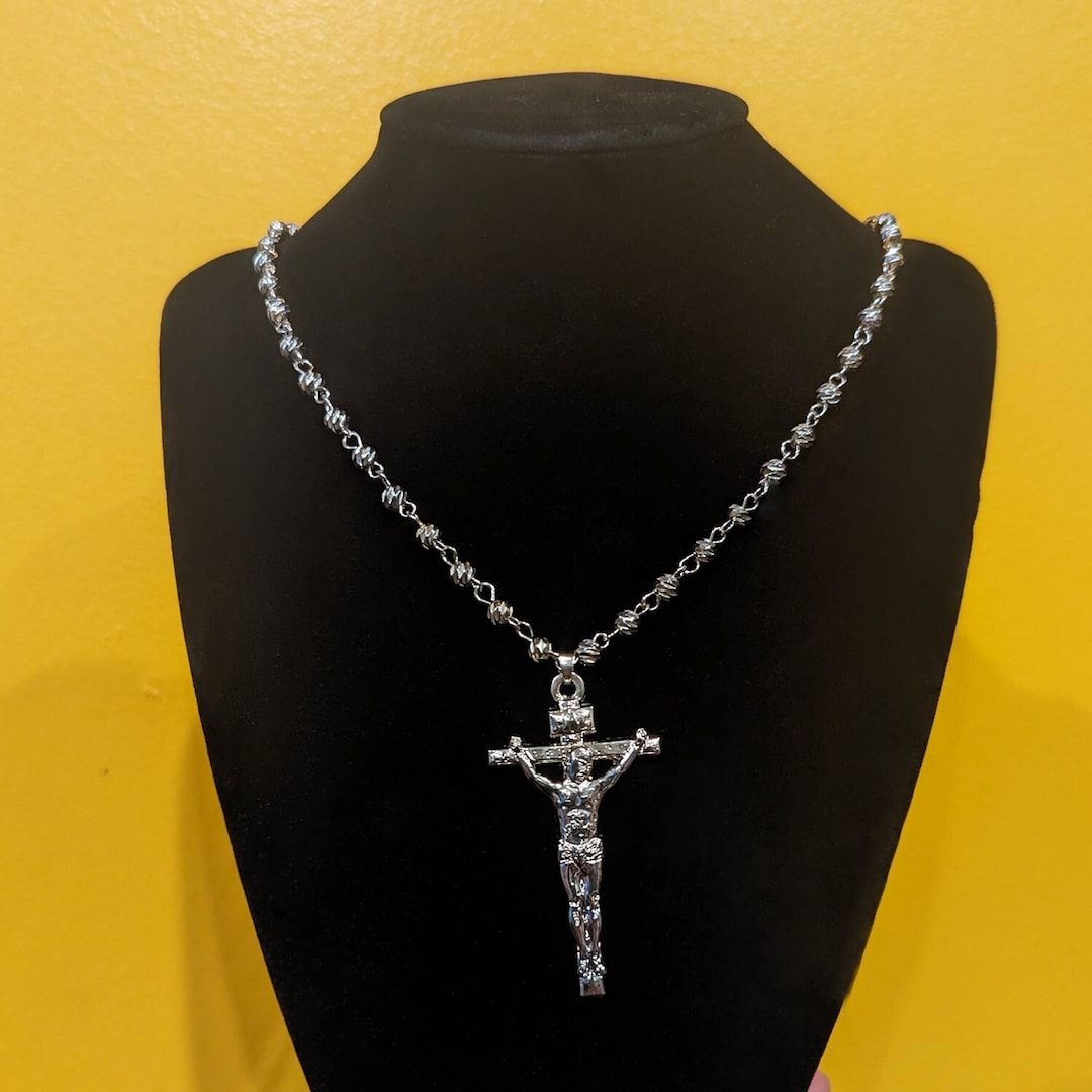 Tupac on a Cross Pendant Rosary Style Necklace Chain - 2pac Crucifix ...