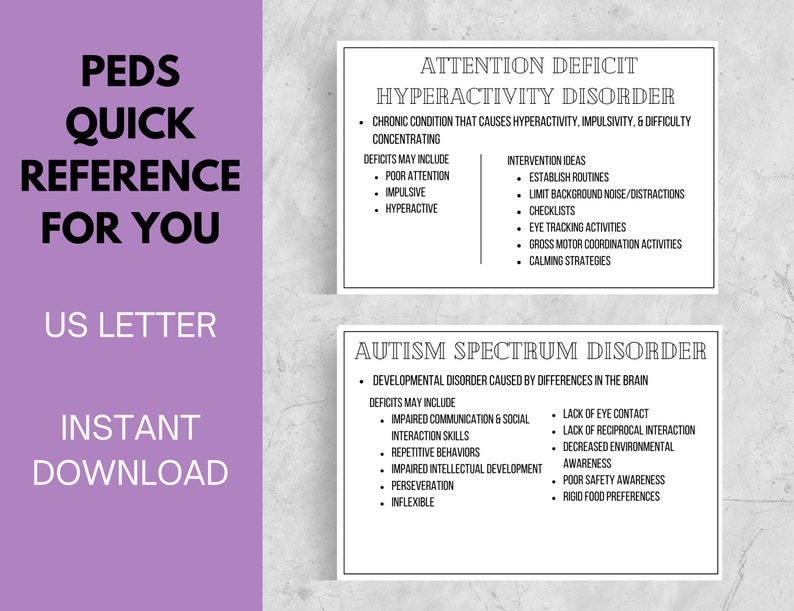 Pediatric Diagnoses Quick Reference / Occupational Therapy / - Etsy