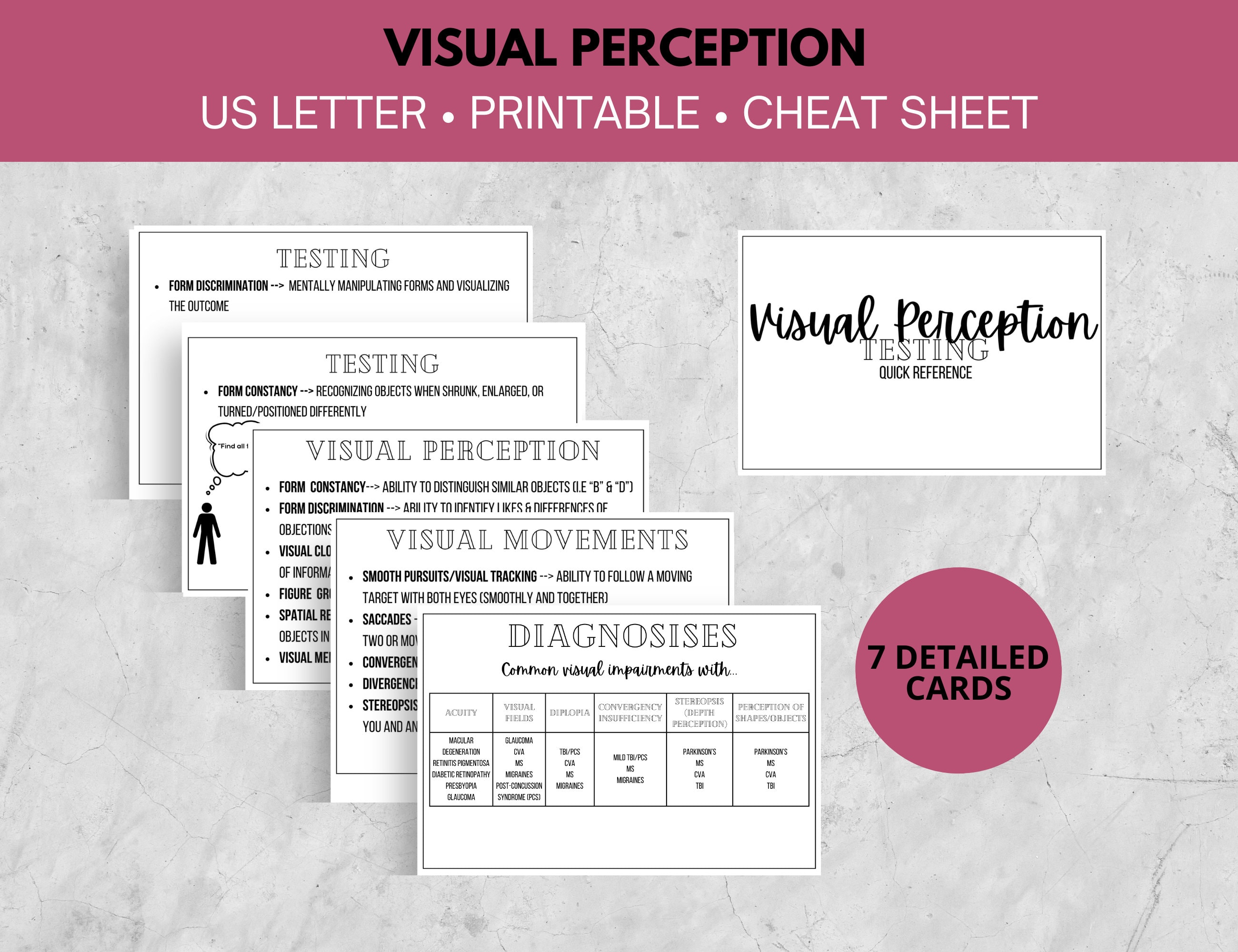 Vision Occupational Therapy Quick Reference Cards: Visual Perception ...