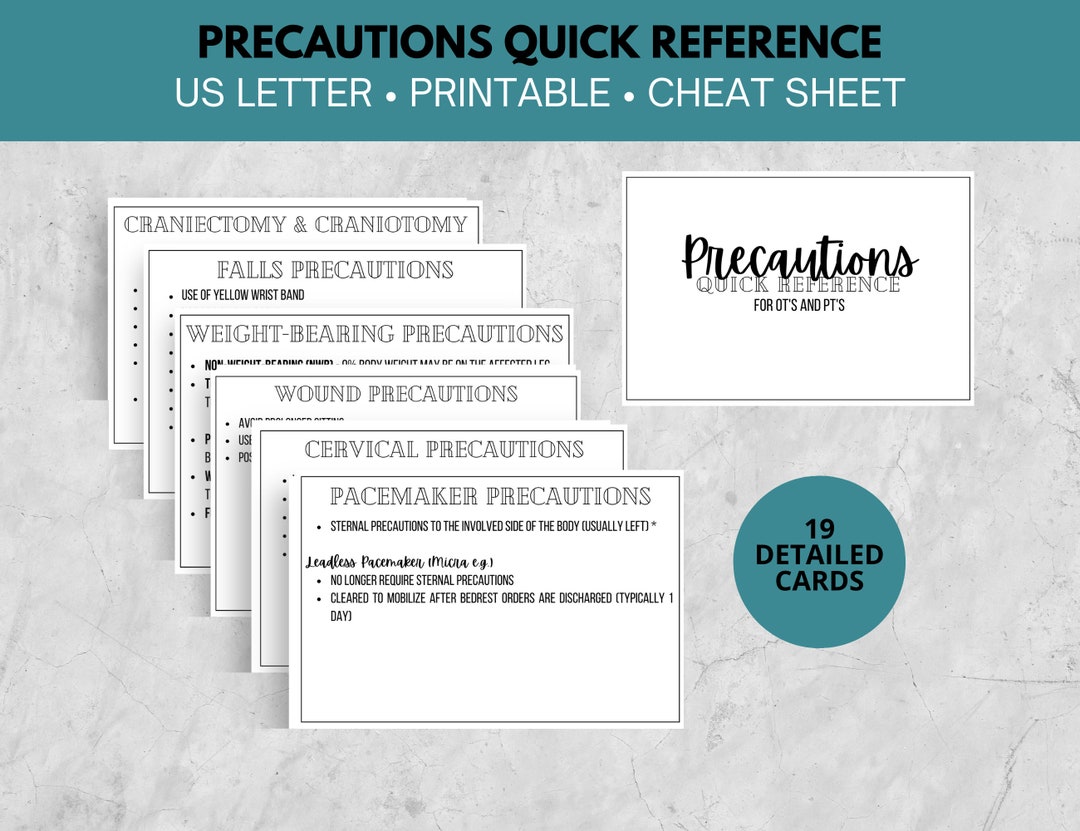 Otpt Quick Reference Precautions Cheat Sheet Pocket Sized New Grads T Physical