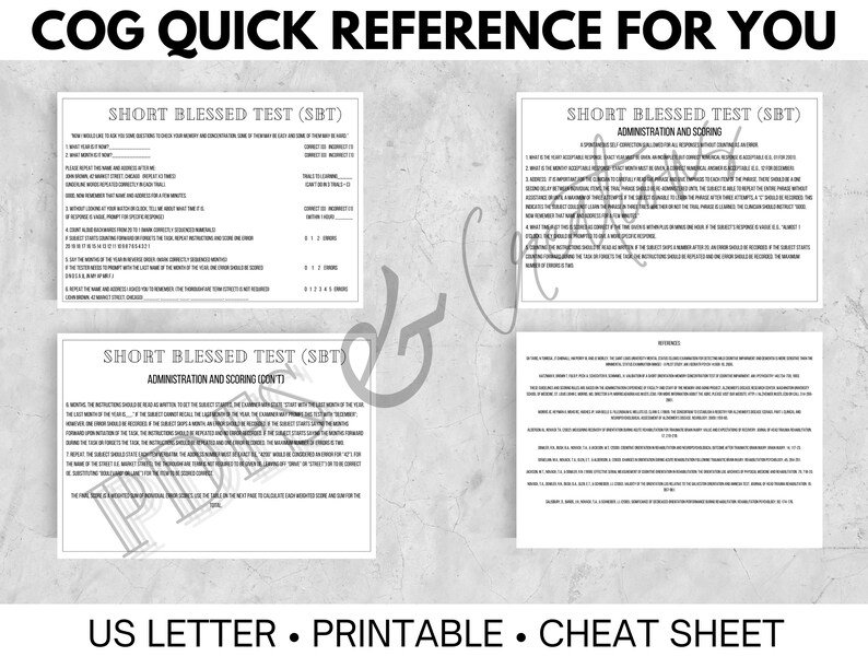 Cognitive Testing Quick Reference: OT/SLP Cheat Sheet (PDF) - Etsy