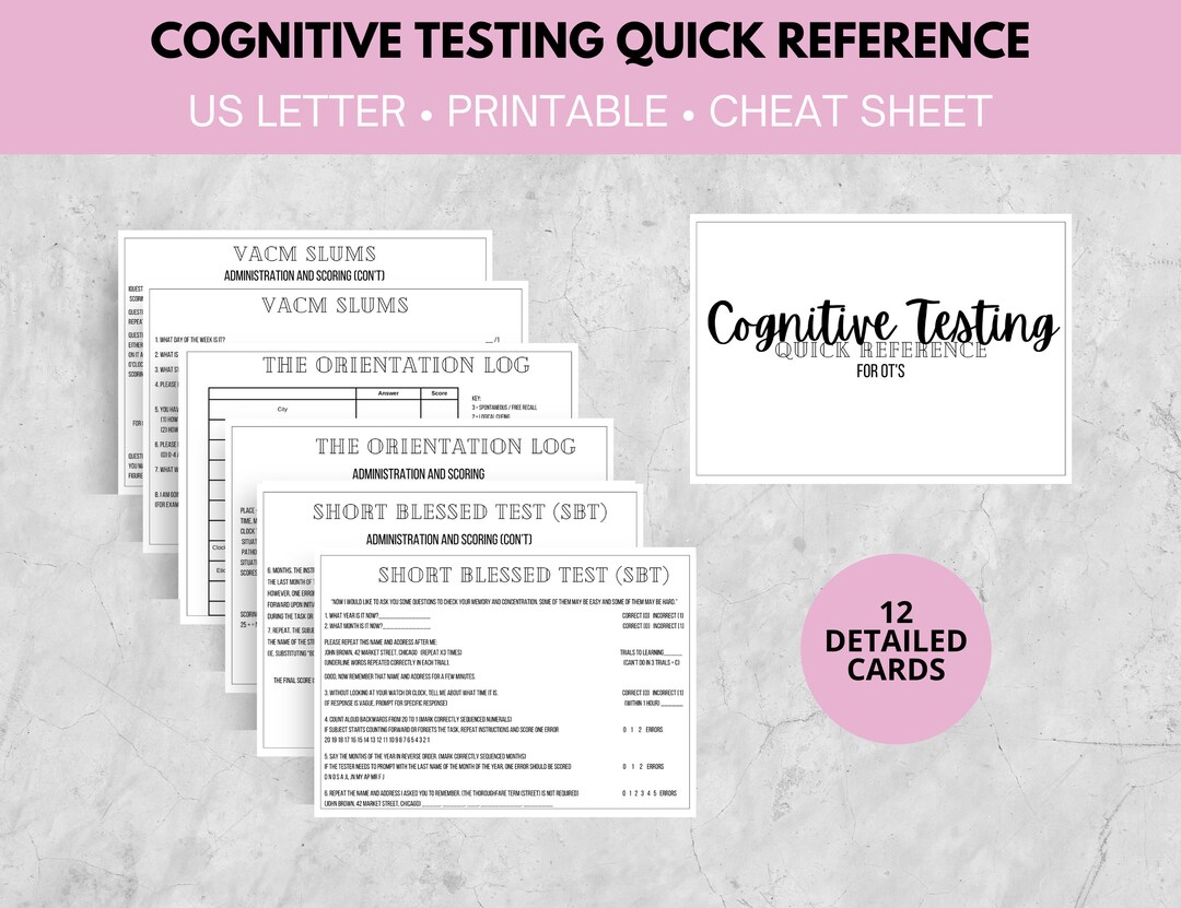 Cognitive Testing Quick Reference: OT/SLP Cheat Sheet (PDF) - Etsy