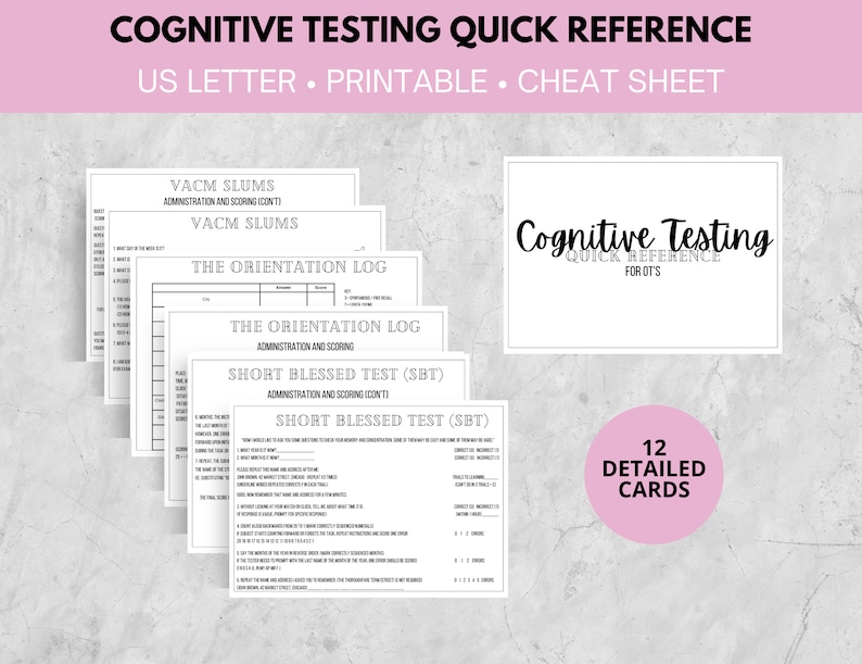 Cognitive Testing Quick Reference: OT/SLP Cheat Sheet (PDF) - Etsy