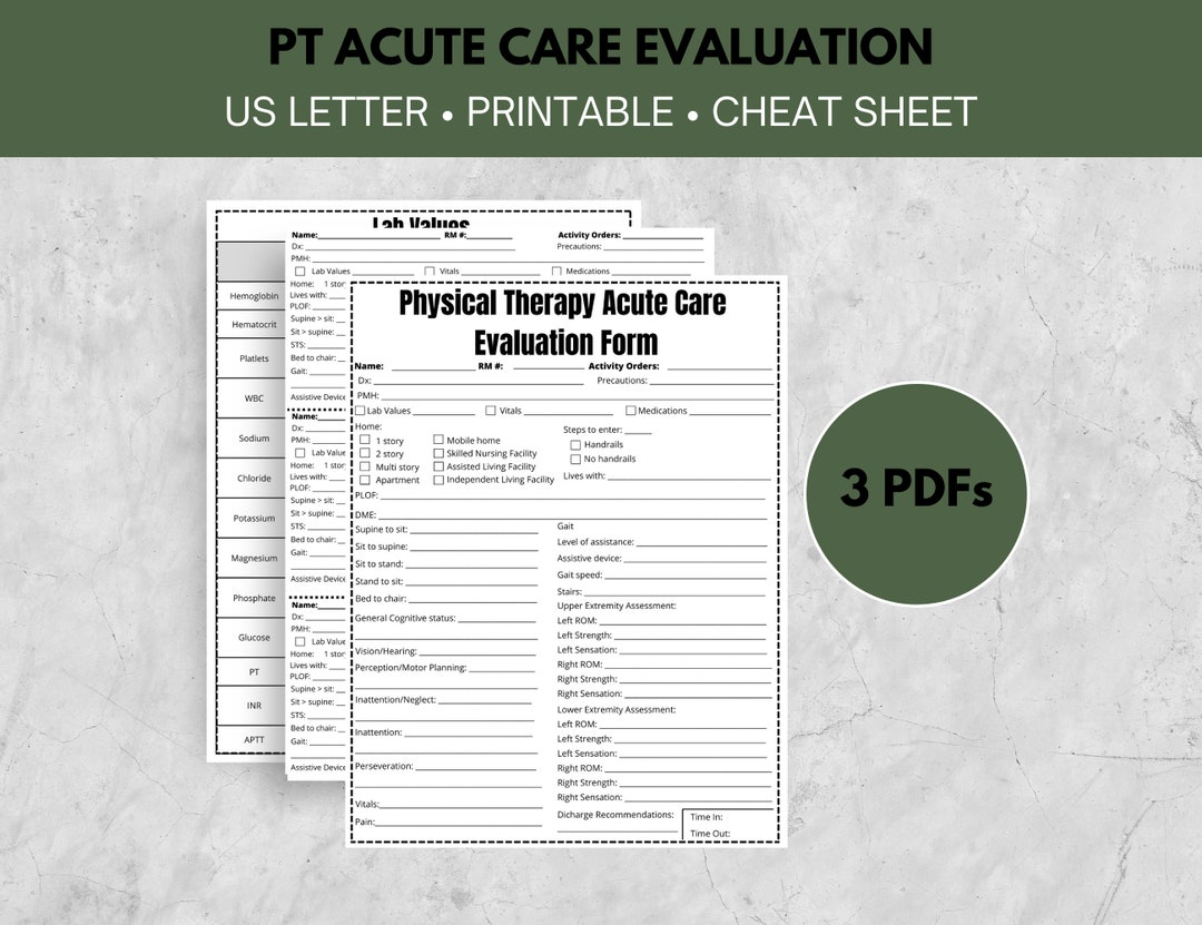Acute Care Physical Therapy Evaluation Cheat Sheet (PDF) - Etsy