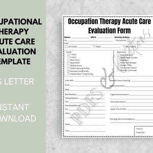 OT Acute Care Evaluation Cheat Sheet: Occupational Therapy Gift (PDF ...