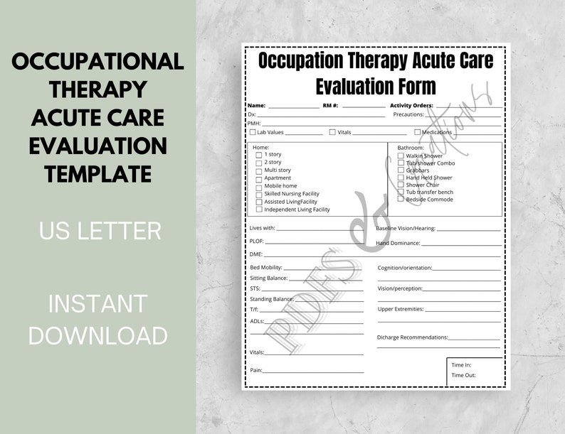 OT Acute Care Evaluation Cheat Sheet: Occupational Therapy Gift (PDF ...