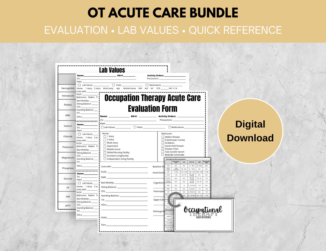 OT Acute Care Cheat Sheet Bundle: New Grad Quick Reference (digital ...