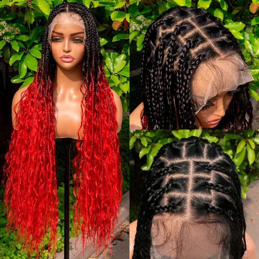 100% Handmade Tied & Handbraided Boho Square Knotless Box Braid Wigs ...