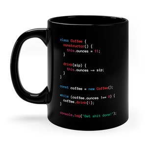 Javascript Black Coffee Mug, Web Developer Mug, Software Developer Gift, Coffee Cup, Js ...