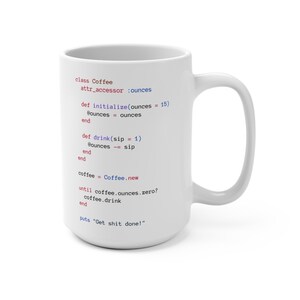 Ruby Coffee Class White Mug, Ruby on Rails Coding Mug, Developer Gift ...