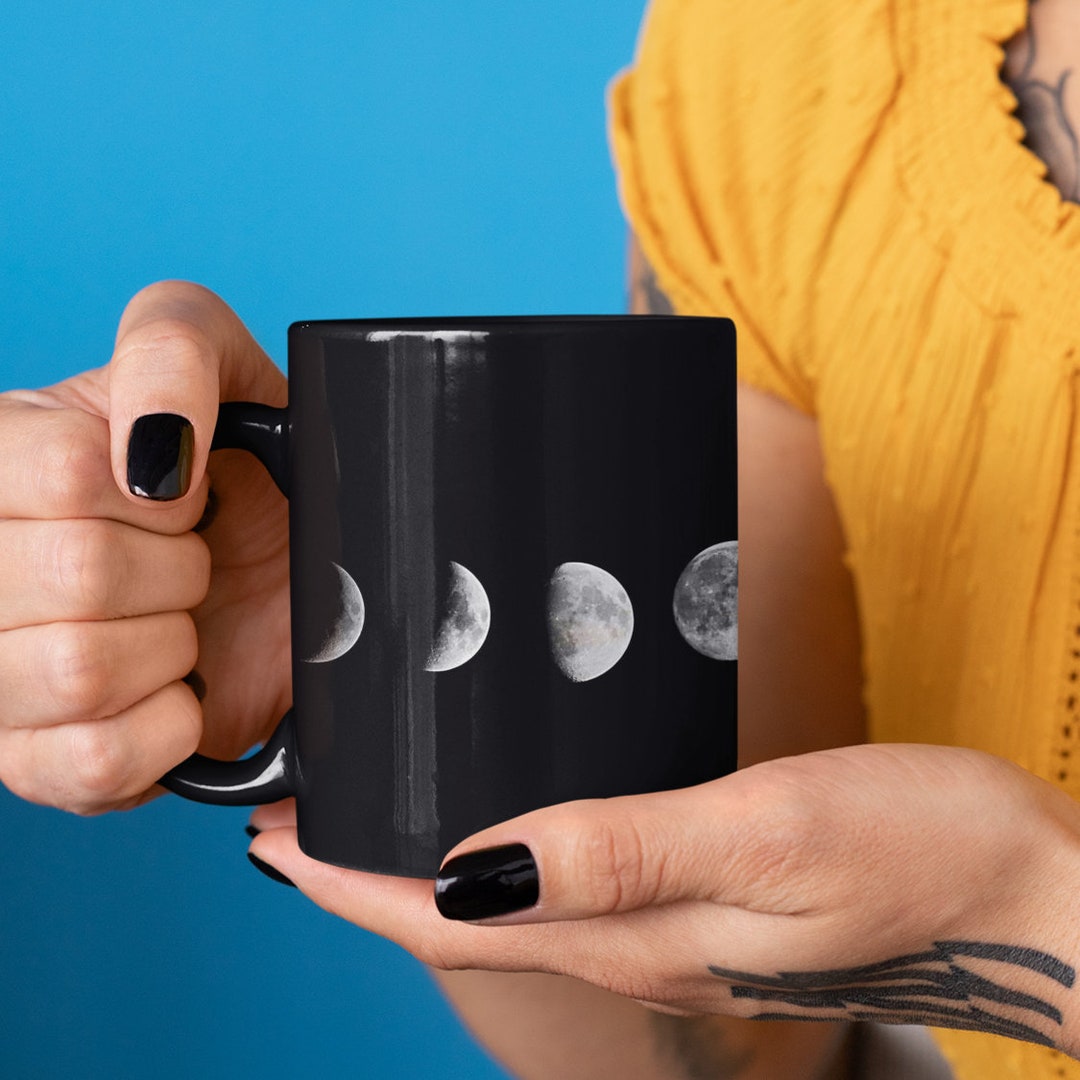 Black Mug Moon Phases Classic Dark Coffee Mug - Etsy