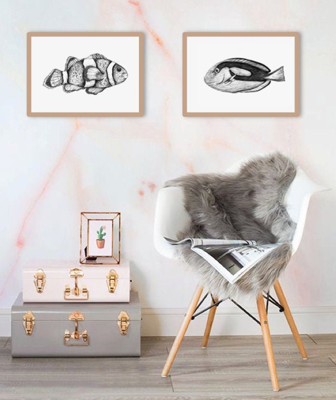 Clownfish and Blue Tang Finding Nemo and Dory, Black and White Ink ...
