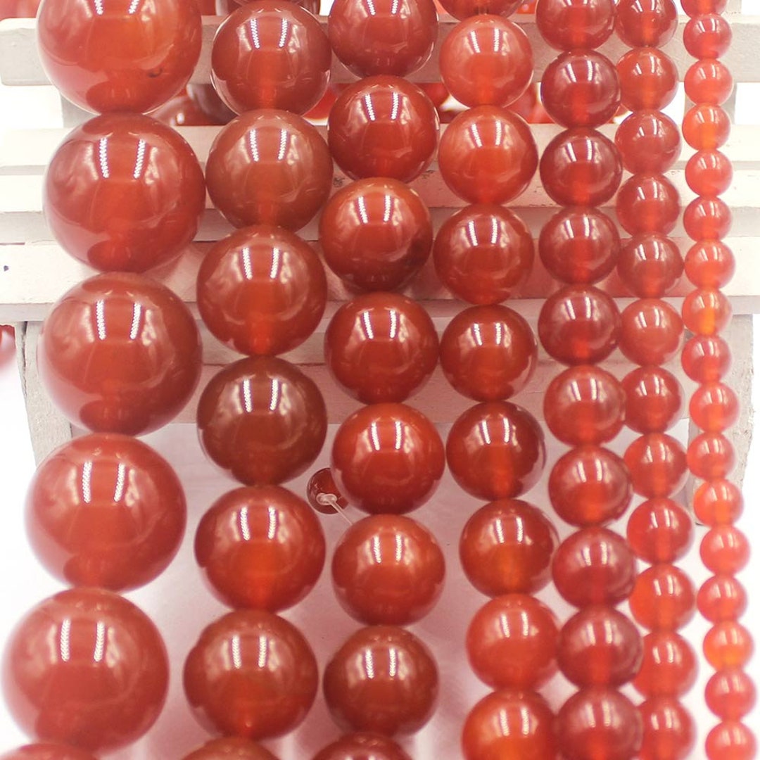 Natural 4 6 8 10 12 14 16 20mm Red Agate Round Gemstone Beads for DIY ...