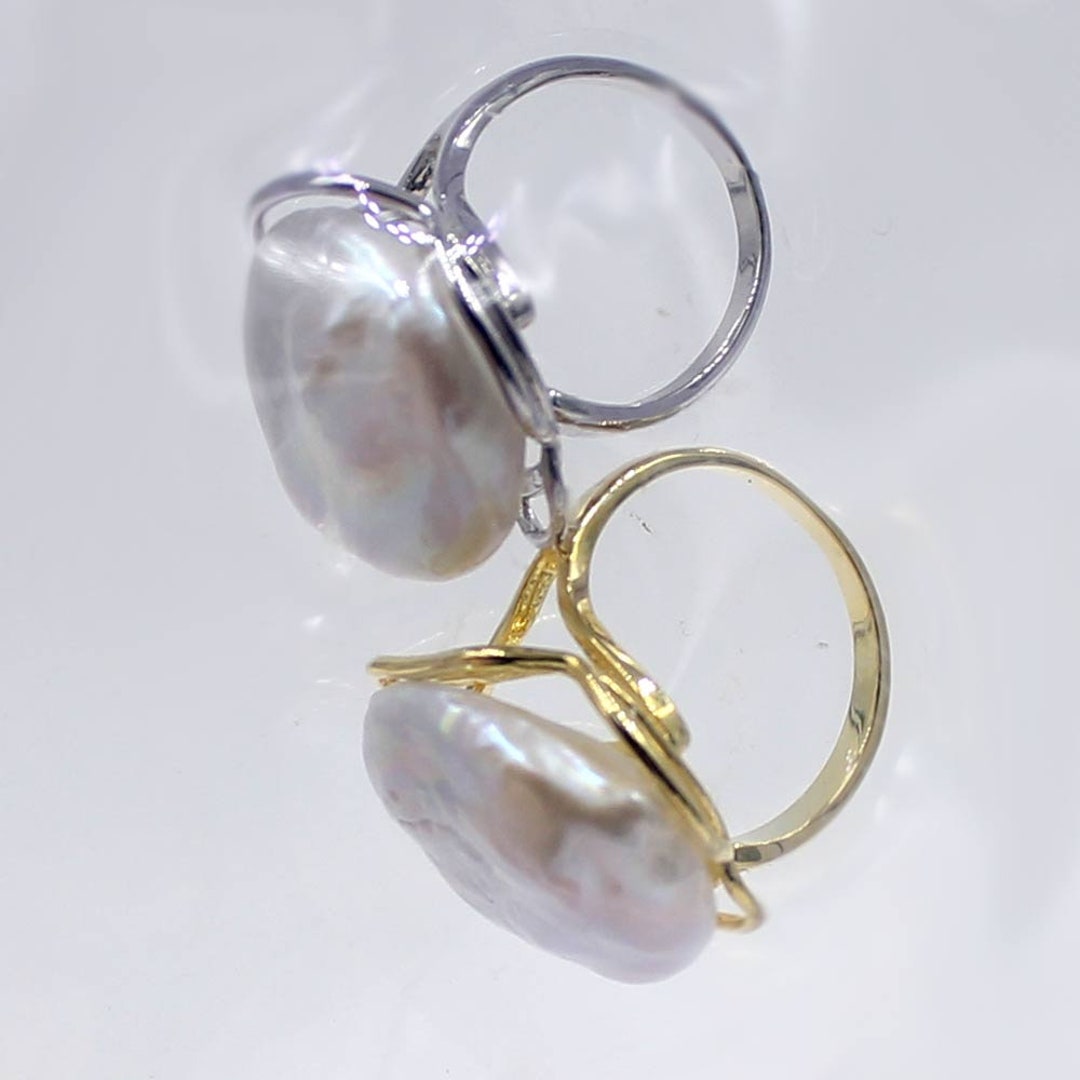 Natural 20mm Baroque Button White Freshwater Pearl Copper Metal ...