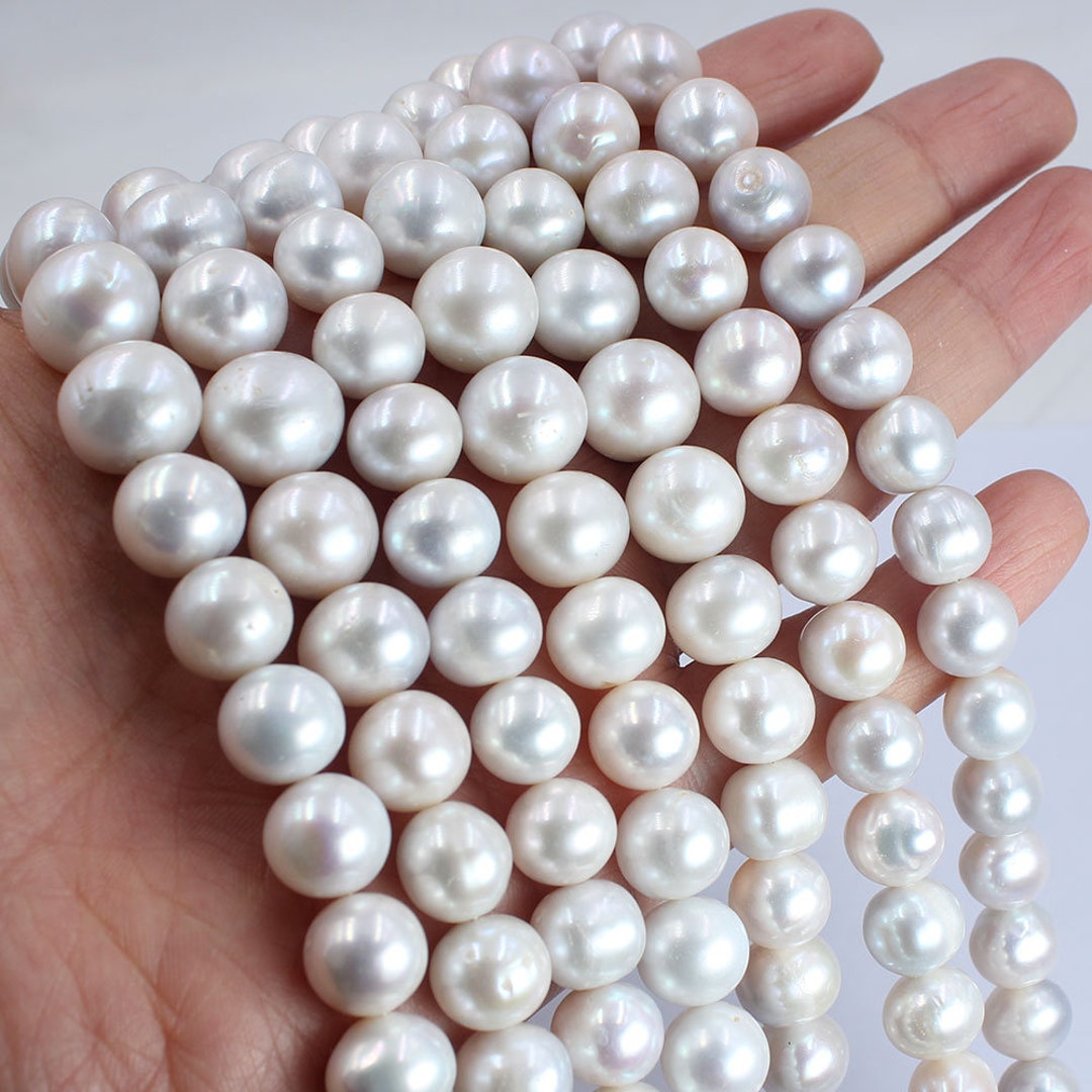 Natural 11-14mm 3A Nearly Round White Freshwater Pearl Beads for ...